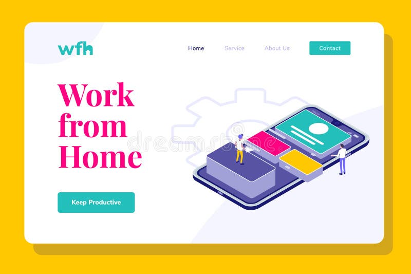 Modern Isometric Programmer Mobile App Work from Home Illustration ...