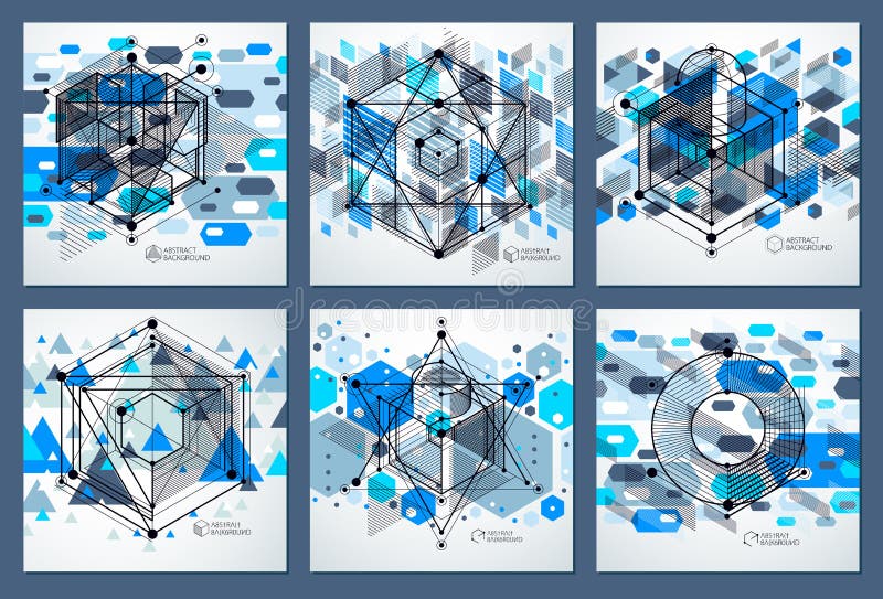 Modern Isometric Vector Abstract Blue Backgrounds Set with Geometric ...