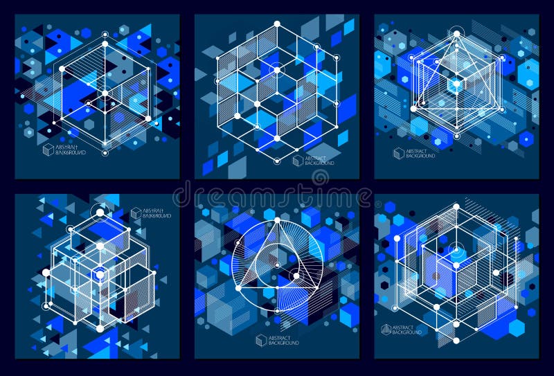 Modern Isometric Vector Abstract Dark Blue Backgrounds Set with ...