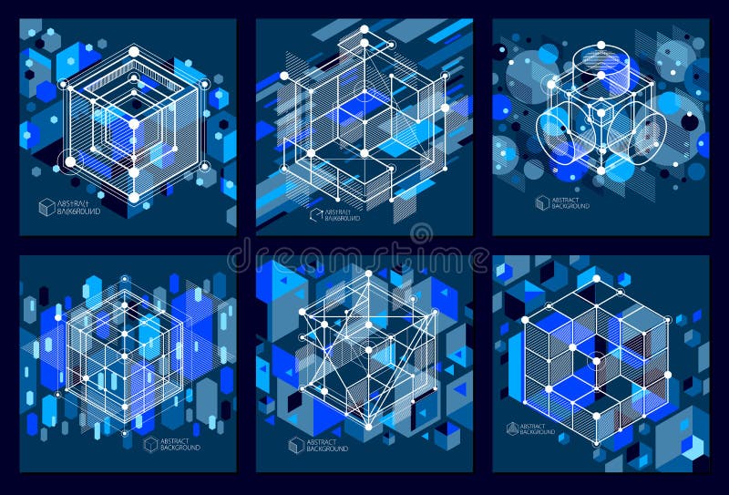 Modern Isometric Vector Abstract Dark Blue Backgrounds Set with ...