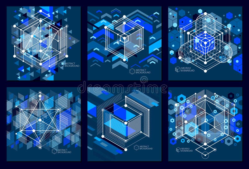 Modern Isometric Vector Abstract Dark Blue Backgrounds Set with ...