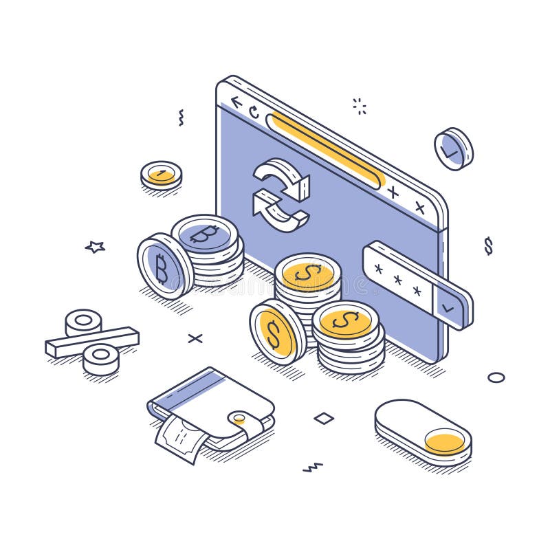 Modern Isometric Vector Illustration of Digital Currency Exchange and ...
