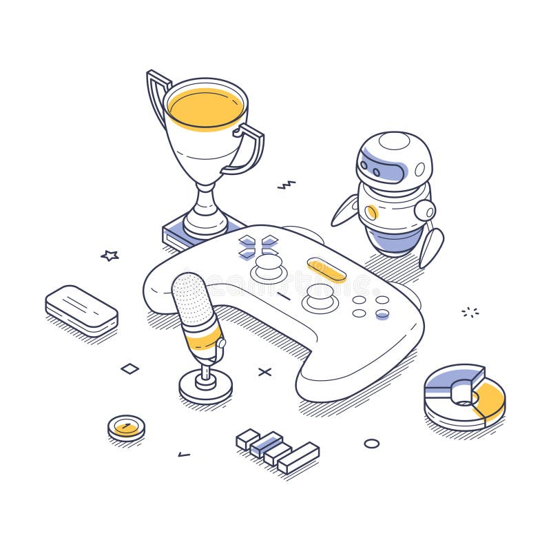 Modern Isometric Vector Illustration of Gaming Elements with Trophy and ...
