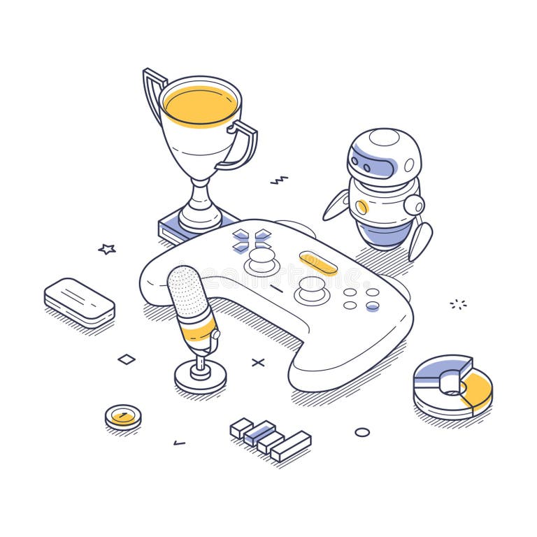 Modern Isometric Vector Illustration of Gaming Elements with Trophy and ...