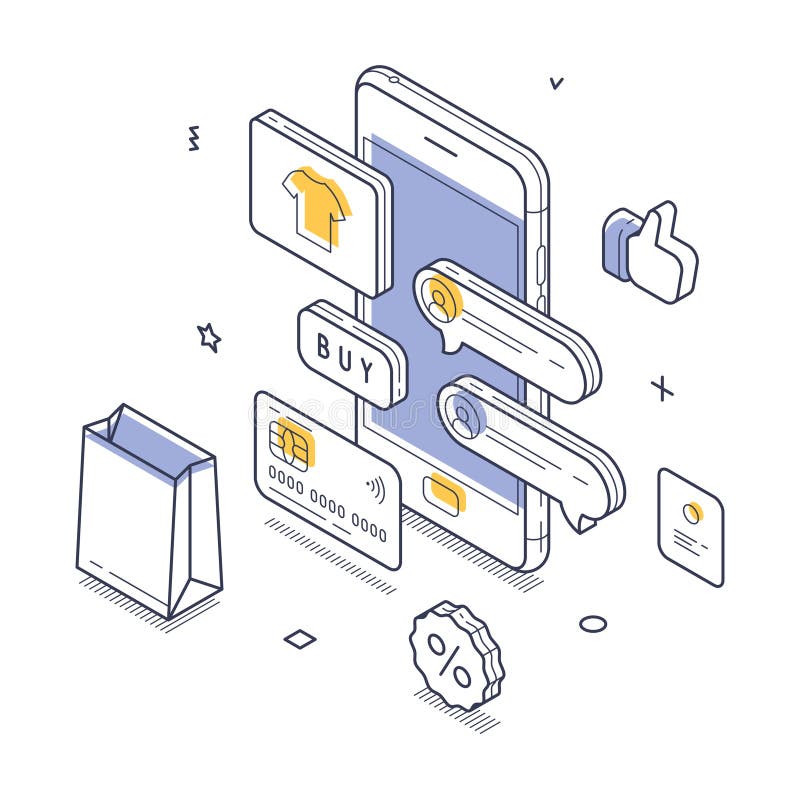 Modern Isometric Vector Illustration of Online Shopping with Smartphone ...