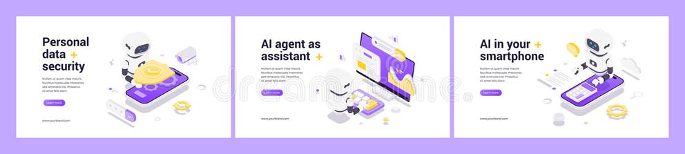 Modern Isometric Web Banner with Artificial Intelligence Robot for Data ...