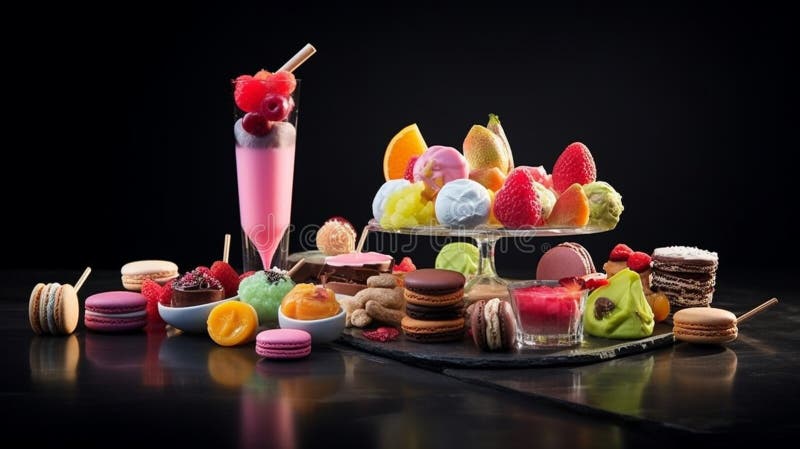 Modern Italian Sweets with Fruit Decoration Stock Illustration ...