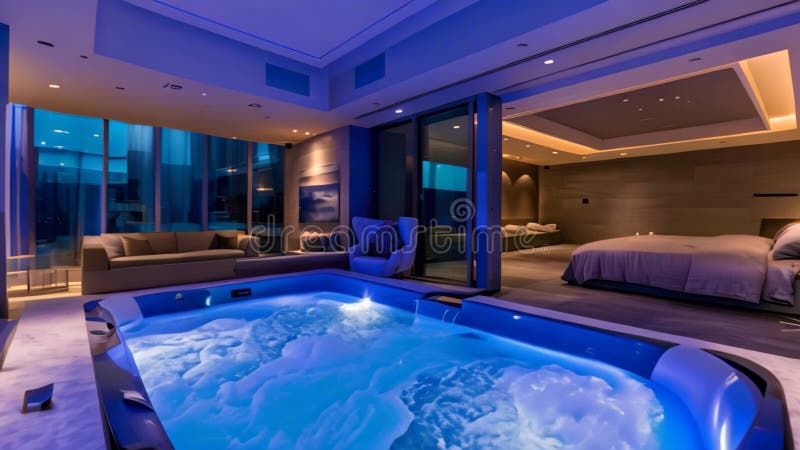 A Modern Jacuzzi Tub Installed in the Center of a Spacious Bedroom ...