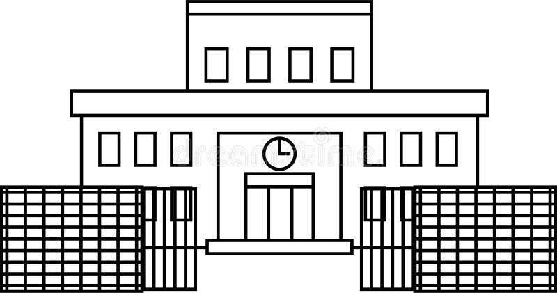 Modern Japanese Public School Building with School Gate Outline Stock ...