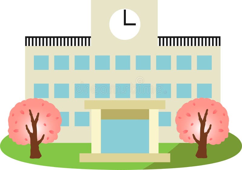 Modern Japanese Public School Building with Spring Cherry Tree Stock ...