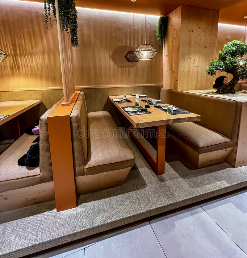 Modern Japanese Restaurant Table and Bench Interior Photo Stock Image ...