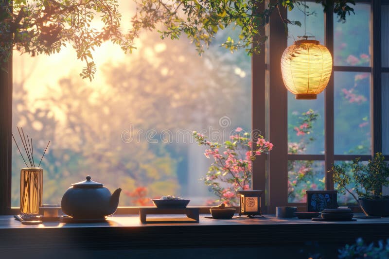 Modern Japanese Tea Room, Soft Light, Peaceful Atmosphere Stock Image ...