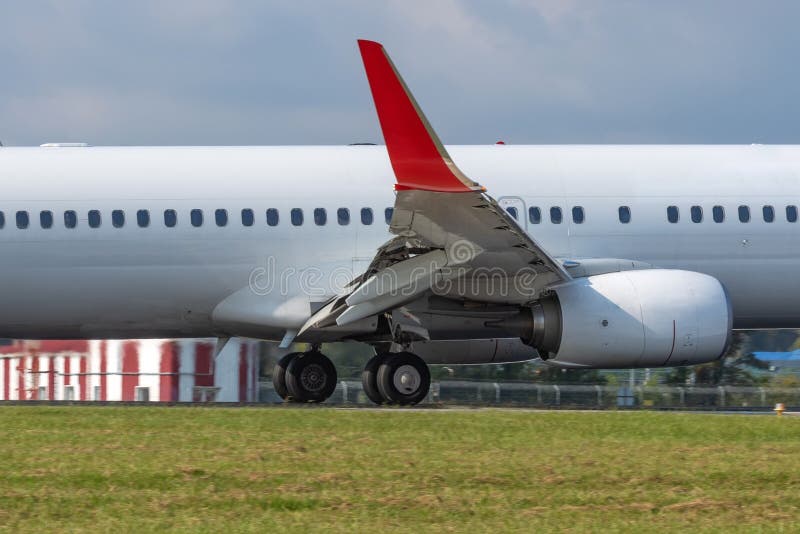 A Modern Jet Carrier at Final Approach Touch Down Runway Stock Image ...
