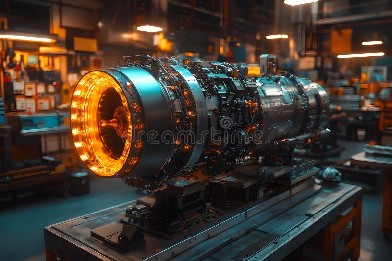 Modern Jet Engine in Industrial Setting - High-Tech Engineering and ...