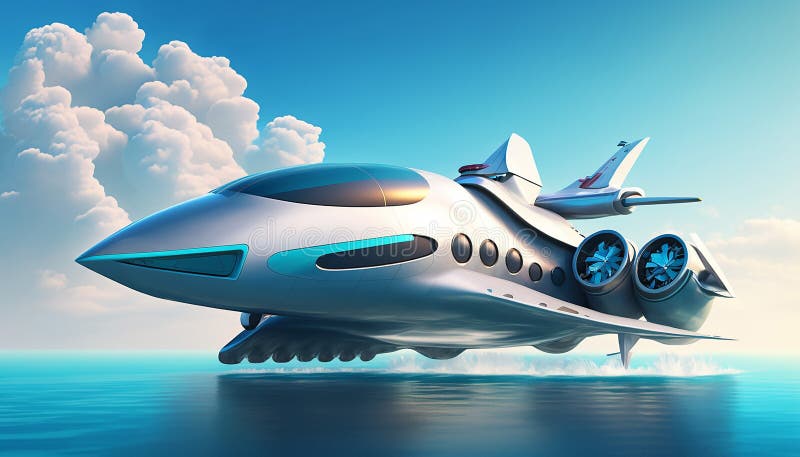Modern Jet on Top of the Ocean with Blue Sky Stock Illustration ...