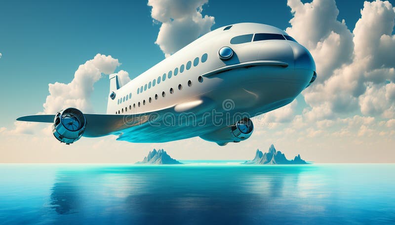 Modern Jet on Top of the Ocean with Blue Sky. Stock Illustration ...