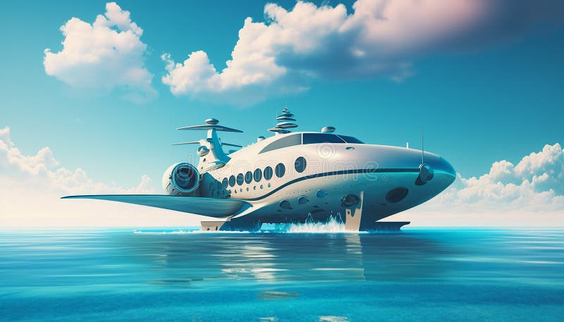 Modern Jet on Top of the Ocean with Blue Sky. Generative AI Stock ...