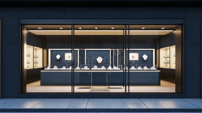 Modern Jewelry Store Display at Night Stock Illustration - Illustration ...
