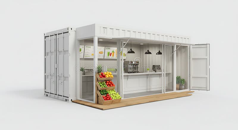 Modern Juice Bar Stand Inside Converted Shipping Container with Fruit ...