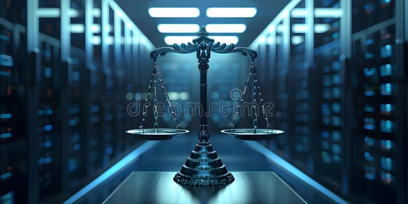 Modern Justice Concept with Law Scales in Data Center Setting. Concept ... Modern Justice Concept with Law Scales in Data Center Setting. Concept ...