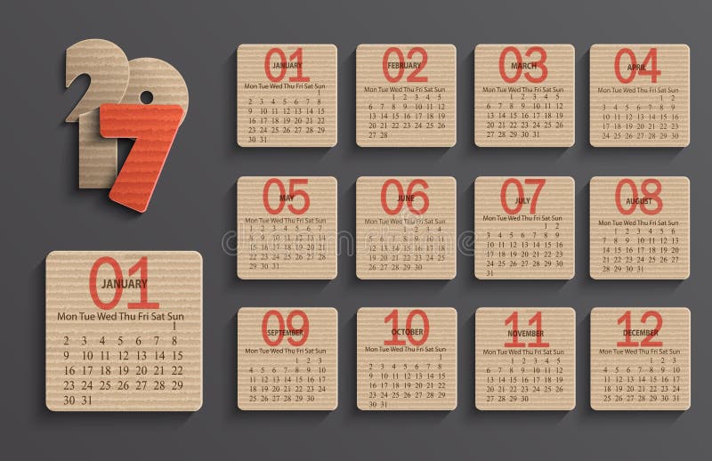 Modern Kalender 2017 I En Pappers- Officiell Stil Vektor Illustrationer ...