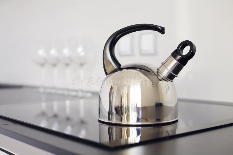 Steel Kettle in Modern Kitchen Stock Photo - Image of board, indoor ...