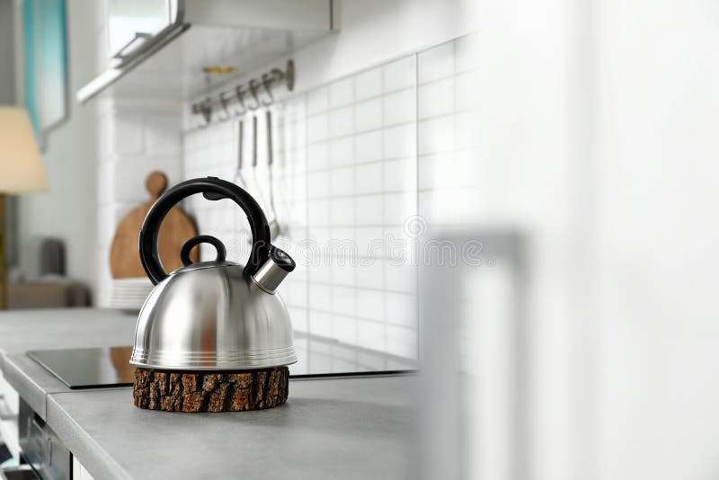 Modern Kettle on Kitchen Counter Indoors Stock Image - Image of cooker ...