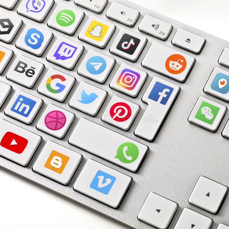 Keyboard Buttons with Social Media Icons Editorial Stock Image - Image ...