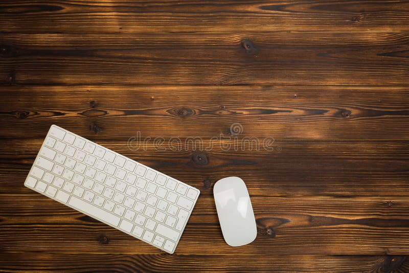 Modern Keyboard on the Wooden Table with Mouse in the Office Stock ...