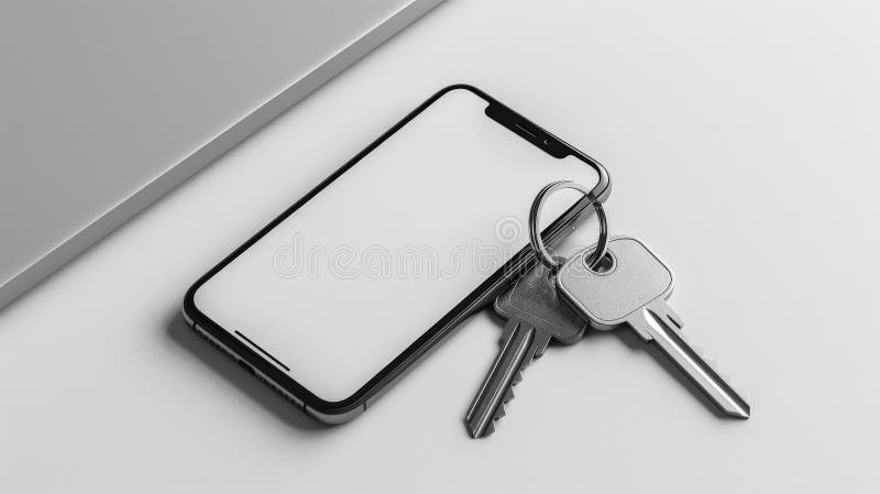 Modern Keys and Smartphone on a White Surface Stock Illustration ...