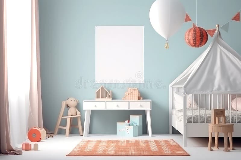 A Modern Kid S Bedroom with One Picture Frame Mockup Stock Photo ...