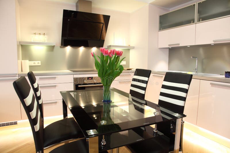 Modern kitchen panorama stock photo. Image of panoramic - 17961642