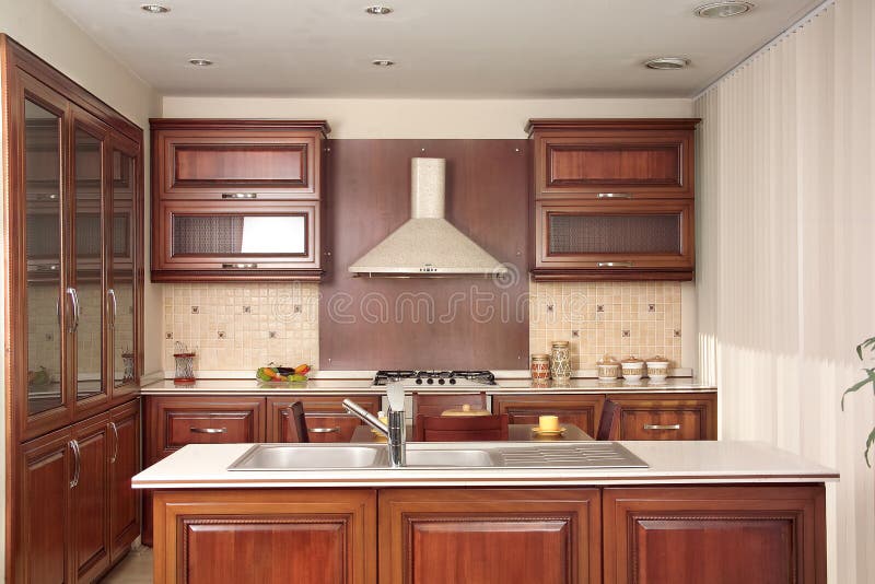 Luxury Model Home Maple Kitchen Cabinets Stock Image - Image of design ...