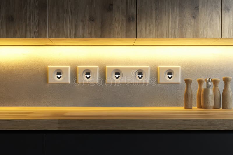 Modern Kitchen with Ambient Lighting and Multiple Electrical Outlets ...