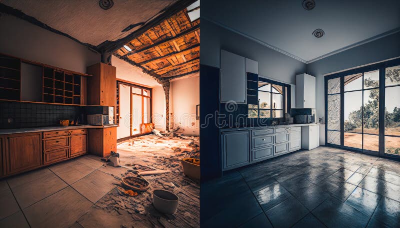 Before and after of Modern Kitchen Apartment Room in Renovated House ...