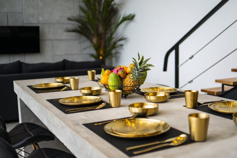 Modern Kitchen with Appliances. Subtle Lighting Stock Photo - Image of ...