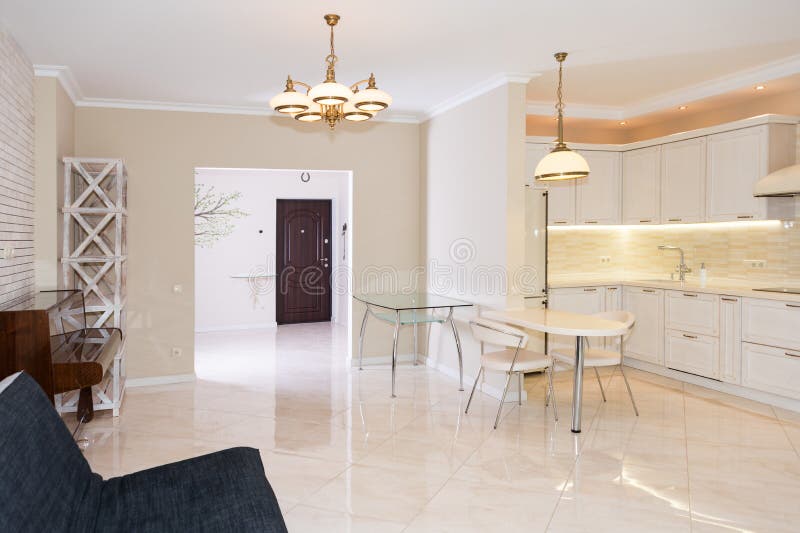 Modern Kitchen Area Attached To the Living Room. Interior Design with ...