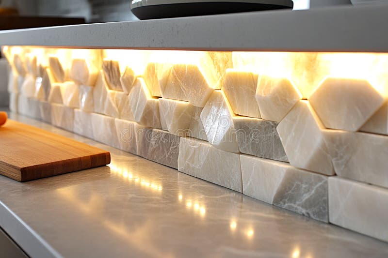 Modern Kitchen Backsplash with Textured White Hexagonal Tiles ...