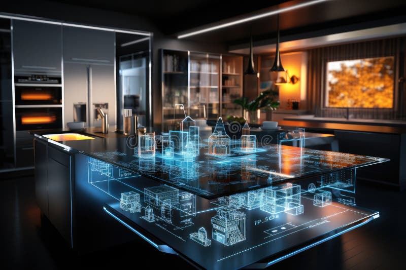 Modern Kitchen with Black and White Counter and Glass Doors. Inside a ...