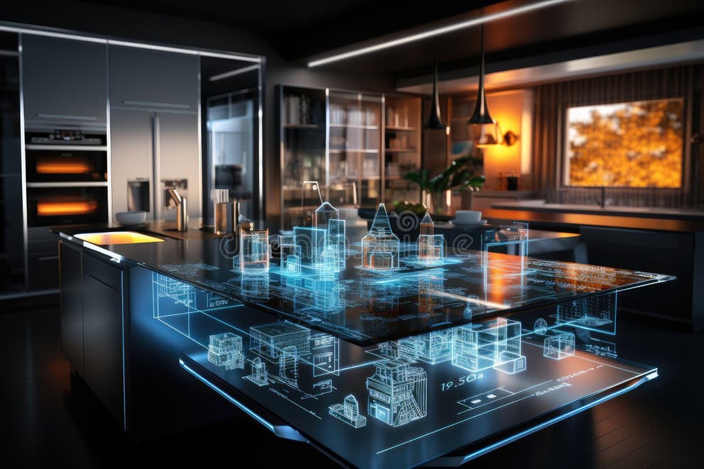 Modern Kitchen with Black and White Counter and Glass Doors. Inside a ...