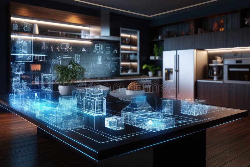 Modern Kitchen with Black and White Counter and Glass Doors. Inside a ...