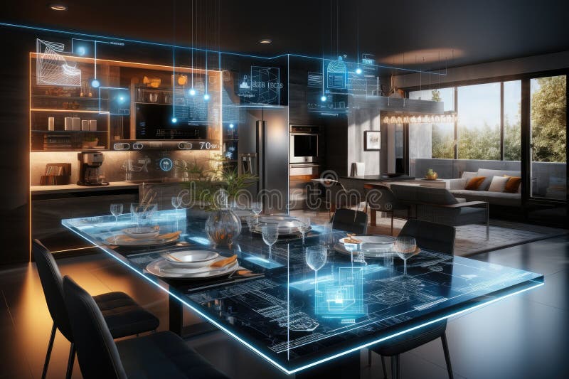 Modern Kitchen with Black and White Counter and Glass Doors. Inside a ...