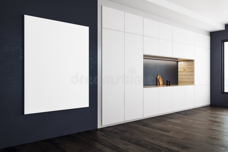 Modern Kitchen with Blank Poster Stock Illustration - Illustration of ...