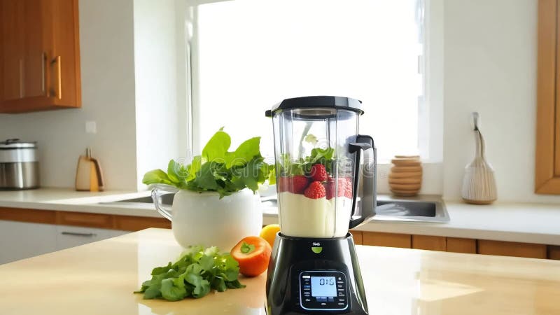 Modern Kitchen with a Blender and Vegetables on the Counter Stock Video ...