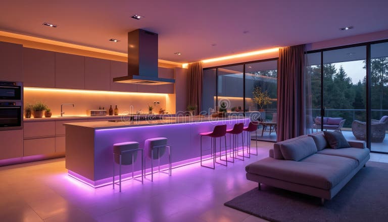 Modern Kitchen Boasts Ambient Lighting LED Strips Illuminate Cabinets ...