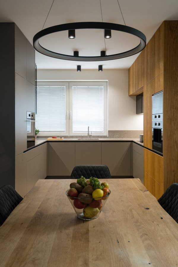 Modern Kitchen with Built in Appliances Stock Image - Image of domestic ...