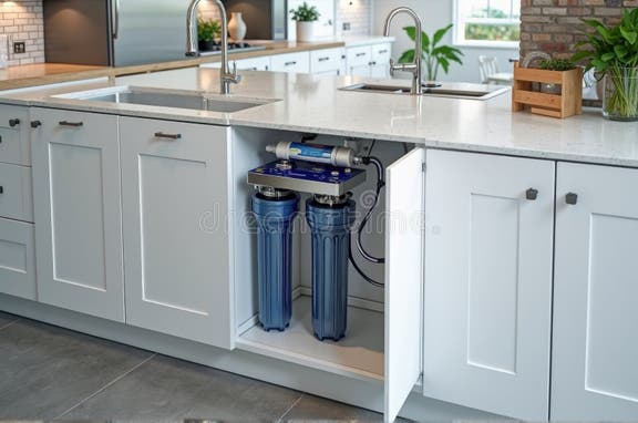 Modern Kitchen with Built-in Water Filtration System and White Cabinets ...