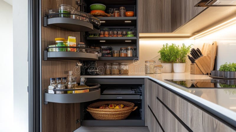 Modern Kitchen Cabinet with Rotating Shelves and Storage Stock ...