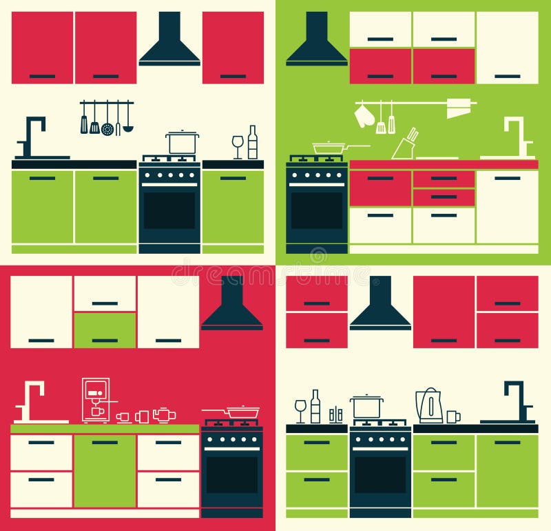 Modern Kitchen Cabinets and Household Equipment. Stock Vector ...