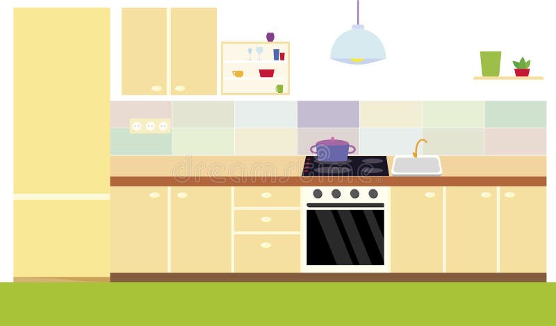 Modern Kitchen in Cartoon Style. Vector Illustration. Stock Vector ...